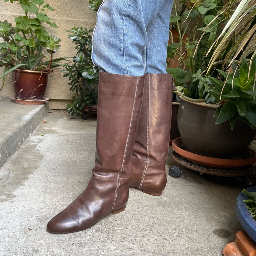 Vintage Brown Chloe Distressed Leather Riding Boots - Gem